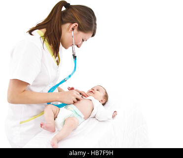 young doctor is examinating a little baby with a stethoscope Stock ...