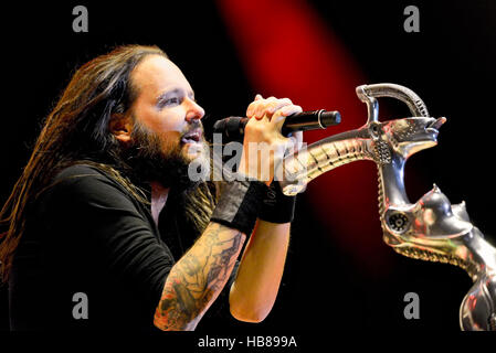 The American heavy metal band Korn (stylized KoЯn) performs a live ...
