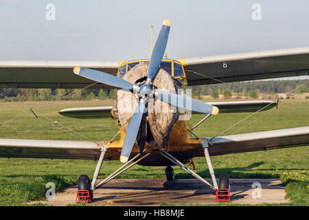 old vintage small plane at the airfield outdoors Stock Photo - Alamy