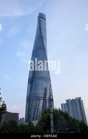 View of the Shanghai Tower under construction in Lujiazui Pudong area ...