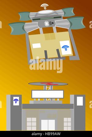 Drone flying with box Stock Vector Image & Art - Alamy