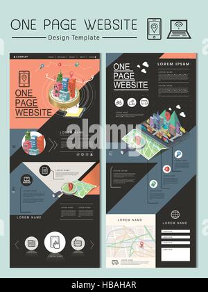 lovely geometric one page website design template in flat style Stock ...