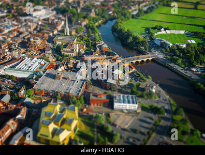 Aerial view of the River Severn winding its way through Leighton in ...