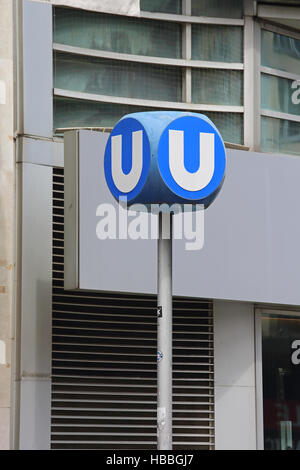 Vienna underground station entrance sign close-up. Public ...