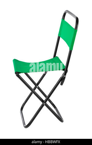 Folding chair with green fabric isolated on white background Stock ...
