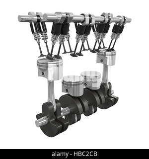 3D four-cylinder car engine, black background Stock Photo - Alamy