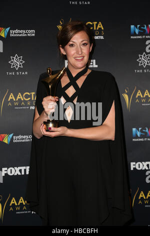 Celia Pacquola poses with the AACTA Award for Best Performance in a ...