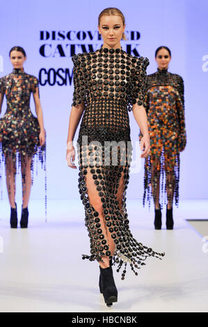 Rhys Ellis and models wearing his Nespresso coffee pod dresses, on the ...