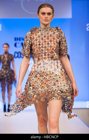 Rhys Ellis and models wearing his Nespresso coffee pod dresses, on the ...