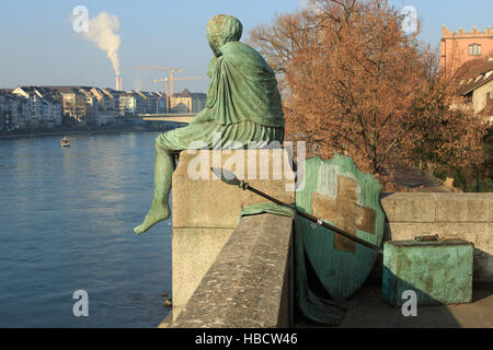 The Helvetia statue on the River Rhine, Basel, Switzerland Stock Photo ...