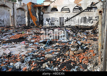 Fire destroyed the factory building after the bombardment Stock Photo ...