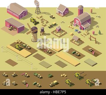 Flat 3d isometric farm land and city map constructor elements isolated ...