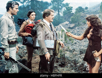 THE PEOPLE THAT TIME FORGOT, from left: David Prowse, Sarah Douglas ...