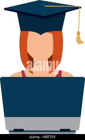 Female student graduation avatar over white background, vector ...