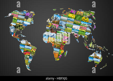 World map with many nature photos Stock Photo - Alamy
