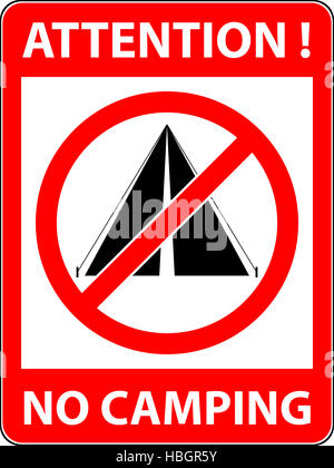 No camping prohibition sign. No symbol, do not sign, circle backslash ...