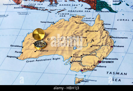 Australia map and compass Stock Photo - Alamy