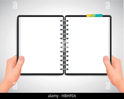 Hand holding paper, note, book, pencil, pen, and documents. Vector ...
