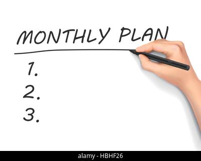 monthly plan words written by 3d hand over white background Stock ...