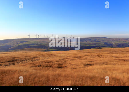 Crook Hill wind farm above Littleborough across Warland Reservoir near ...