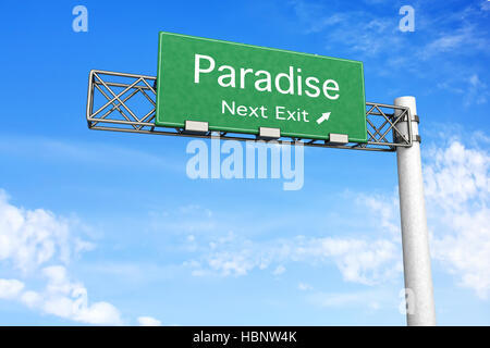 PARADISE blue street sign on white background - 3D rendering ...