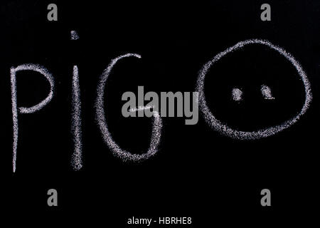 Pig sign drawn on the blackboard with chalk Stock Photo - Alamy