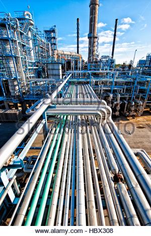 Pipelines of a oil and gas refinery industrial plant Stock Photo ...