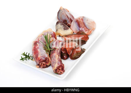 Goose giblets, innards of a goose, heart, kidney, liver, neck, stomach ...
