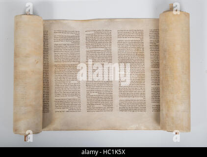 Torah scroll background Hebrew handwritten Torah, on a synagogue alter ...