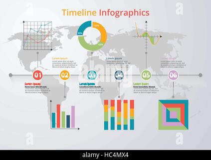 Modern vector flat illustration timeline. Infographic template with six ...