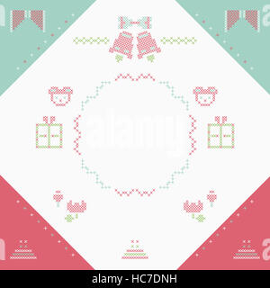 Invitation card with cross stitch patterns Stock Photo - Alamy