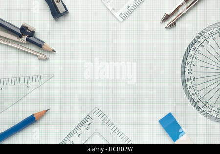 Geometry instruments creating copy space against white background Stock ...
