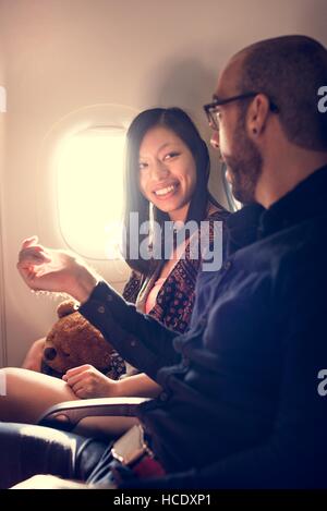 Passenger Airplane Talking Cheerful Concept Stock Photo - Alamy