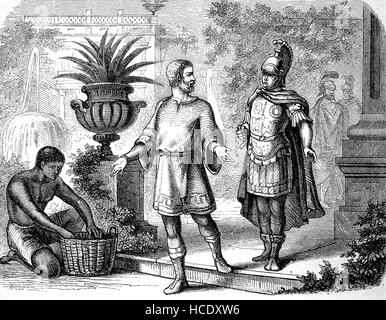 Roman emperor Constantine I known as the Great. Hand-colored woodcut ...