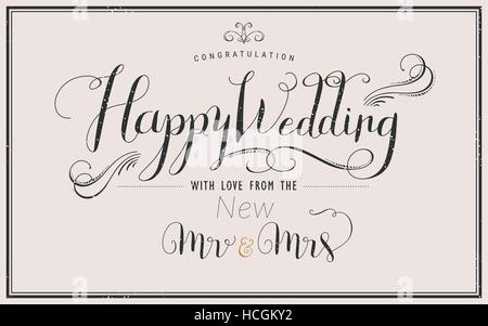 elegant Happy Wedding calligraphy design invitation and poster Stock ...