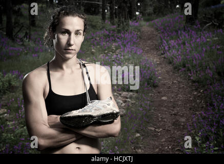Laura Shultz trail running in Lefthand Canyon near Boulder, CO Stock ...
