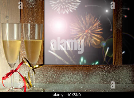 Festive fireworks display for a Happy New Year wishes Stock Photo - Alamy