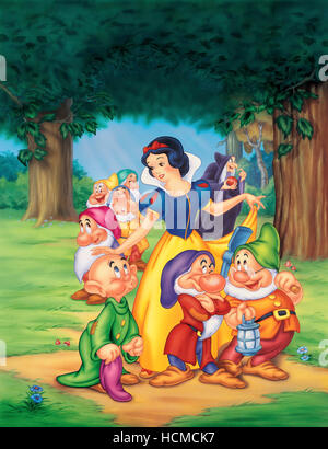 SNOW WHITE AND THE SEVEN DWARFS, back Grumpy, Sneezy, center Dopey ...