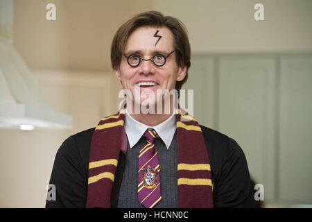 YES MAN, Jim Carrey (painted face), Zooey Deschanel (pointing), 2008 ...