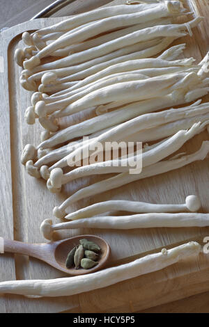Asian brown beech mushrooms (Hypsizygus tessellatus) on a white ...