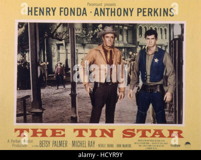 THE TIN STAR, l-r: Henry Fonda, Anthony Perkins on poster art, 1957 ...