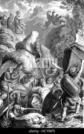 Hannibal's Crossing of the Alps, 218 BC with elephants. Carthaginian ...
