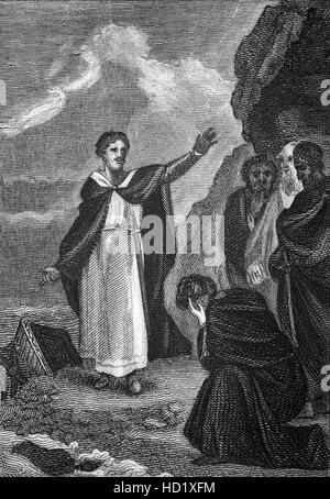 King Canute and the waves, 11th century, Cnut the Great reproving the ...