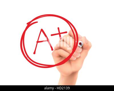 education rating A plus written by 3d hand over white background Stock ...