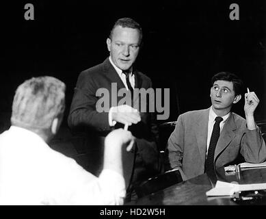 Author, REGINALD ROSE, on stage with cast members, HARRY BERGMAN (L ...
