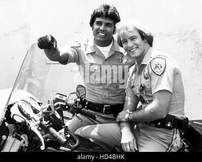 CHIPS, (from left): Erik Estrada, Bruce Jenner, Larry Wilcox on-set ...