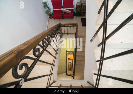 Bottom view of the interior of a contemporary building in the modern ...