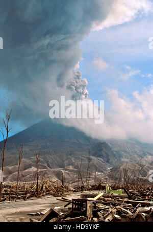 Mount Merapi landscape with clouds in blue sky background viewed from ...