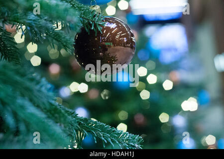 Gdansk, Poland 10 December 2016 Christmas trees decorated with boubles ...