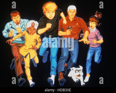 JONNY QUEST VS. THE CYBER INSECTS, l-r: Dr. Benton Quest, Hadji, Jonny ...